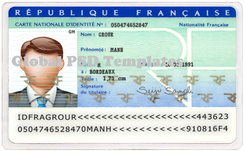 France ID Card (Front & Back) Template - Global PSD Template