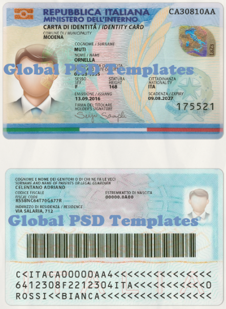 Italy ID Card Template (scan) - Global PSD Template