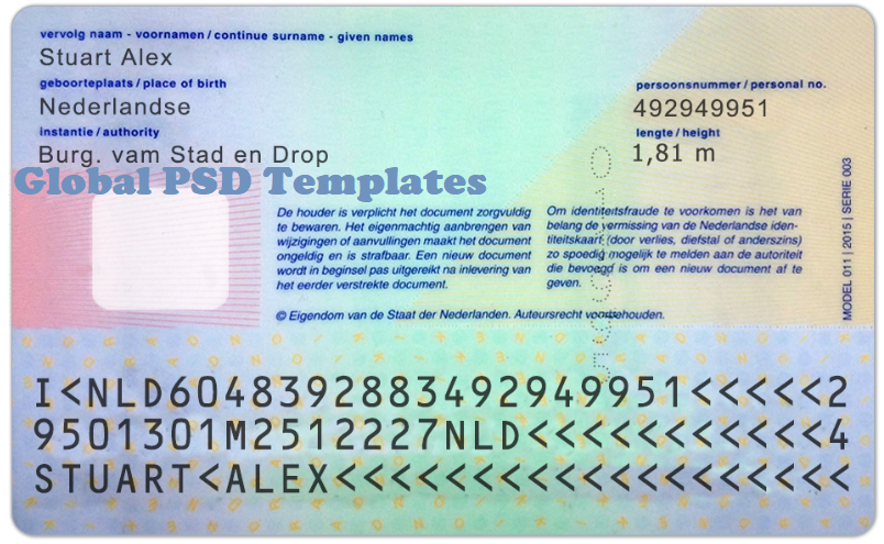 Netherlands ID Card (Front & Back) Template V2 - Global PSD Template