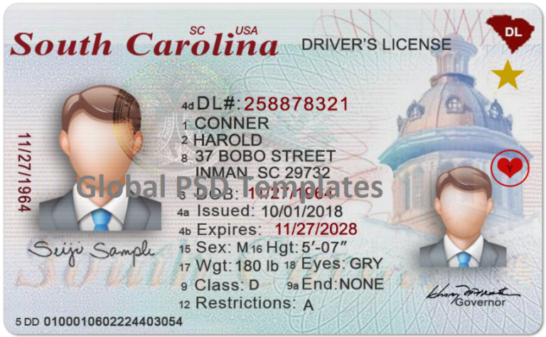 South Carolina Drivers License Template (Front & Back) V2 - Global PSD ...